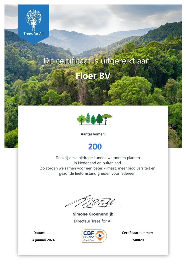 Trees for All certificaat | Floer voor een groenere wereld - Floer